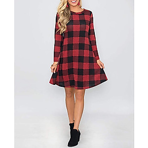 MIROL Women's Long Sleeve Plaid Color Block Casual Swing Loose Fit Tunic Dress