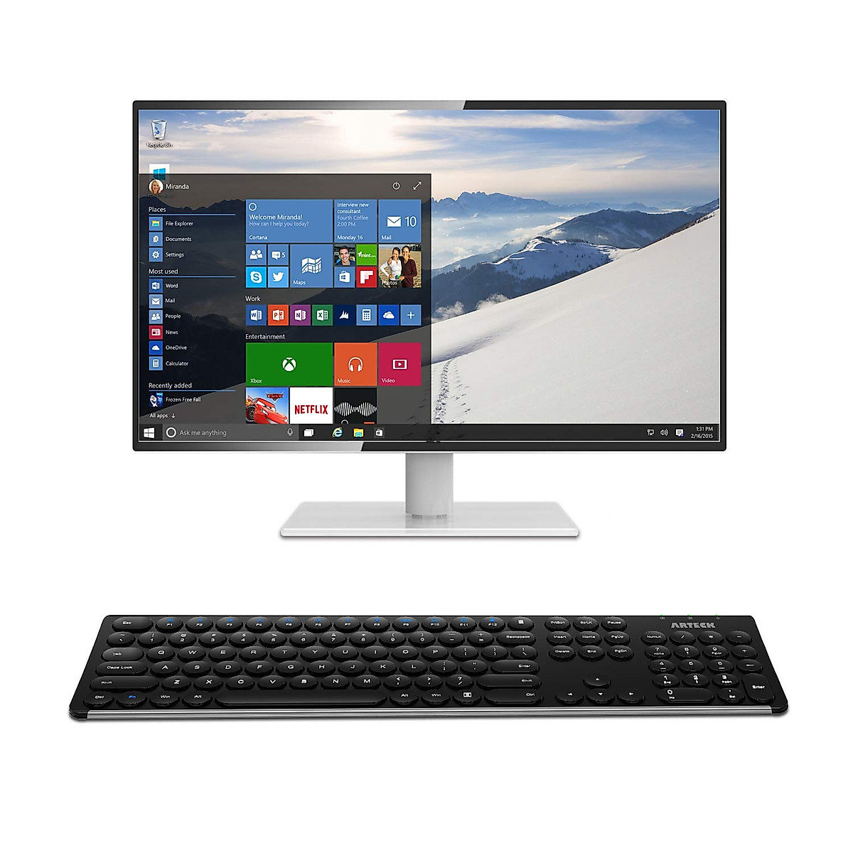 Arteck 2.4G Wireless Keyboard Stainless Steel Ultra Slim Full Size Keyboard with Numeric Keypad for Computer/Desktop/PC/Laptop/Surface/Smart TV and Windows 10/8/ 7 Built in Rechargeable Battery