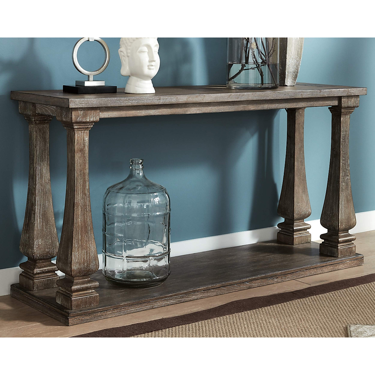 Signature Design by Ashley Mallacar Vintage Sofa Console Table, Weathered Gray