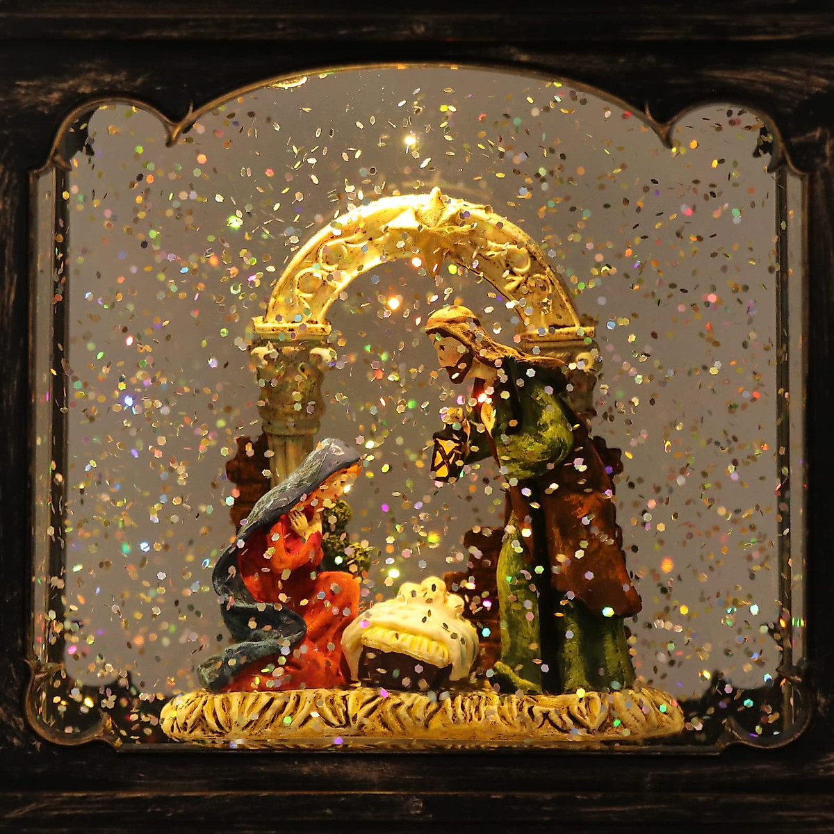 Wondise Christmas Muscal Snow Globe with Timer, USB Plug-in & Battery Operated Spinning Water Glitters Lighted Singing Snow Globe Lantern for Christmas Decorations