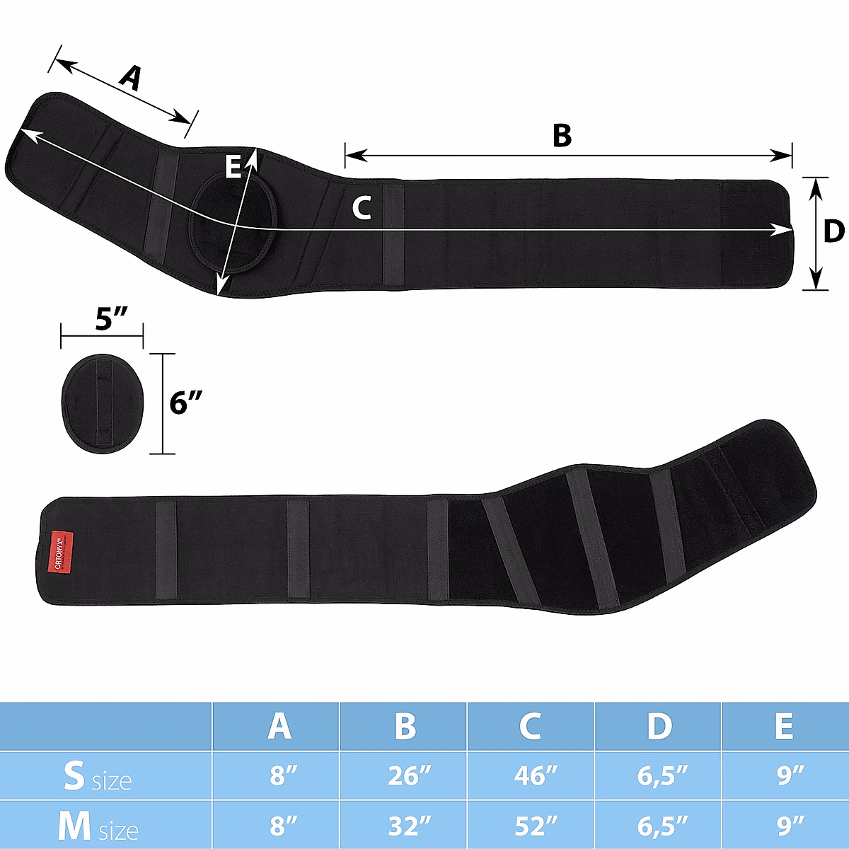 ORTONYX Ergonomic Umbilical Hernia Belt for Women and Men - Abdominal Support Binder with Compression Pad - Navel Ventral Epigastric Incisional and Belly Button Hernias Surgery Brace - OX353-S/M