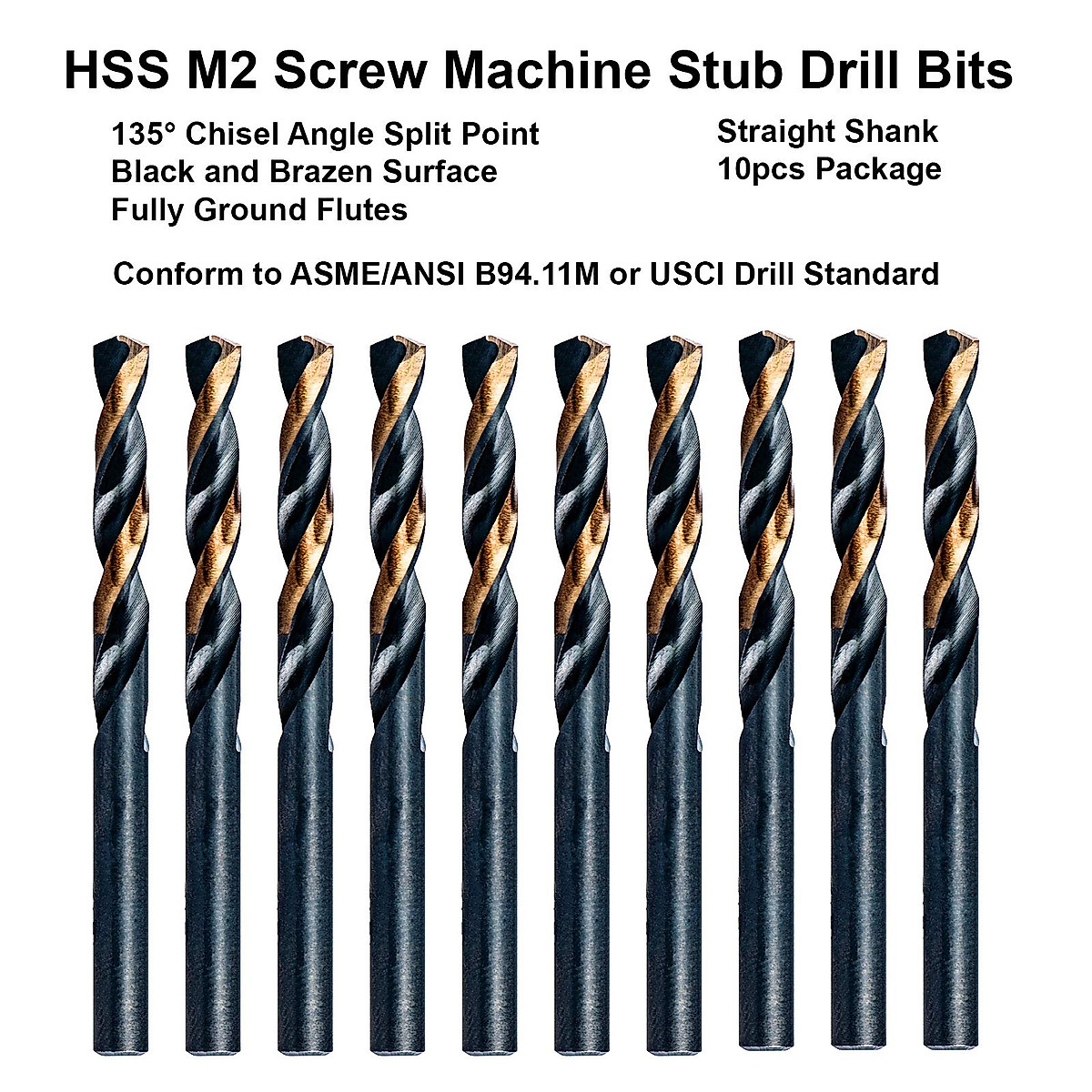 MAXTOOL 9/64" 10pcs Identical Screw Machine Drills HSS M2 Twist Stub Drill Bits Black-Bronze Fully Ground Straight Shank Short Drills; SMF02H10R09P10