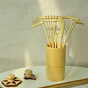 Zen Garden Rake Stamp Tools - Meditation Rock Sand Garden Accessories – Office Desktop Mini Zen Gifts for Man Women Bamboo Rakes Holder Brusher Spoon Figurines
