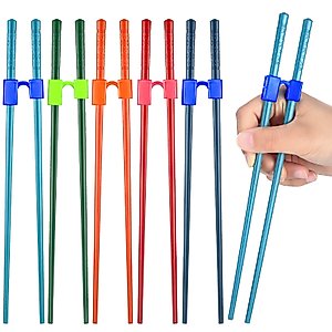 5 Pairs Reusable Chopstick Helpers Non Slippery Training Chopsticks for Adult Replaceable Practice Chopsticks Heat Resistant Chopsticks Holder with Clip for Trainer (Mixed Color, Alloy)