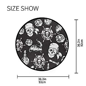 Round Area Rug Circle Rug - Pirate Skull Non-Slip Circular Rugs Washable Comfort Carpet for Home Decor Absorbent Round Rugs 3 Feet Diameter