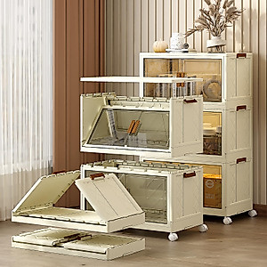 Safunion Closet Organizers and Storage 9.8 Gal, Stackable Storage Bins with Lids, Collapsible Storage Bins, Dual Open Plastic Storage Containers with Wheels for Closet, Dorm Room and Home (1 Pack)