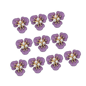 Mikinona 10pcs DIY Metal for Flower Stereoscopic Decorations Tips Decorative Sequins Alloy Vintage Peal Polish Studs Accessory Supplies Unique Manicure Purple Nail Flakes Pearl Art Decals