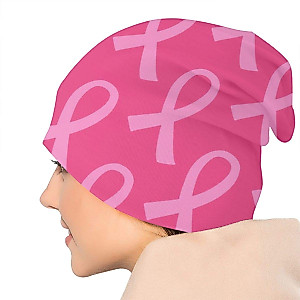 QIUYELONG Breast Cancer Pink Ribbon Pattern Print Slouchy Beanie Cap Knit Hat