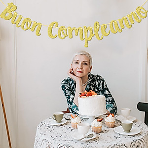 Buon Compleanno Banner, Italian Happy Birthday Sign Garland Party Decorations Anniversary Decor Photo Booth Props Gold
