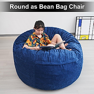 N&V Bean Bag Chair/Bed Transformable Giant with Washable Plush Velvet (Blue, Full)