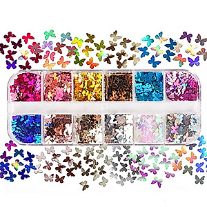 12 Grids Holographic Butterfly Nail Art Glitter Sequins 3D Sparkly Laser Butterflies Glitter for Acrylic Nail Design Manicure Paillettes Ultrathin Face Body Decoration Accessories