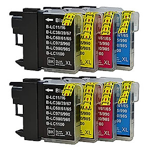 HOTCOLOR 8Pack(LC-61BK Black, LC-61C Cyan, LC-61M Magenta, LC-61Y Yellow) x2 Compatible Ink Cartridge for Brother MFC-J615W J630W 790CW 795CW 990CW 5490CN 5890CN 5895CW 6490CW 6890CDW Printer