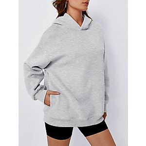 Trendy Queen Womens Oversized Hoodies Fleece Hooded Sweatshirts Comfy Casual Pullover Fall Winter Outfits Long Sleeve Tops Grey M