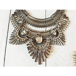 Thkmeet Vintage Gypsy Bohemian Ethnic Tribal Boho Statement Pendant Necklace,Owl style (Silver)