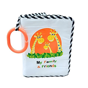 My First Photo Album for Baby with Adorable Giraffe Family, Soft Fabric Cover, Holds 15 Photos, Wipeable Pages, Baby Safe Mirror by Genius Baby Toys