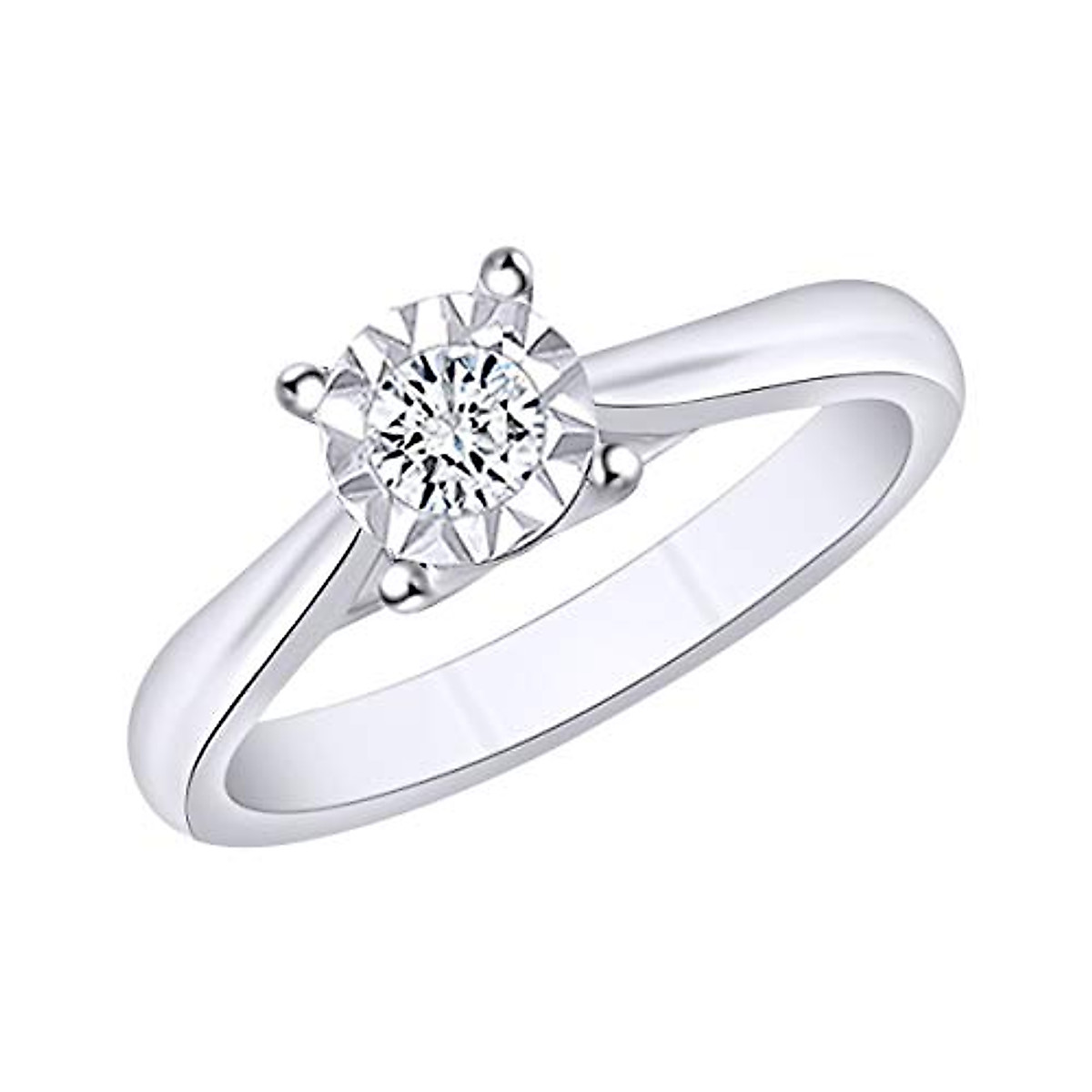 AFFY 1/4 Carat Round White Natural Diamond Solitaire Engagement Wedding Ring In 10k Solid White Gold (0.25 Cttw) Ring Size-8