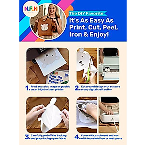 NuFun Activities Printable Iron-on Heat Transfer Paper for T Shirts, Dark Fabrics, 5 Sheets 8.5 x 11 inch, Long Lasting, Durable, Professional Quality, Easy DIY, Non-Toxic, Made In the USA