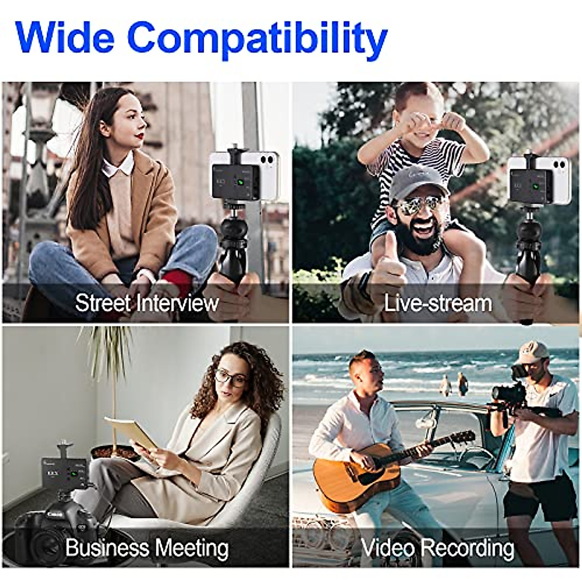 KKX UHF Wireless Lavalier Microphone System Professional Dual Transmitters Wireless Lapel Mic System Compatible with iPhone, DSLR Camera, Camcorder, Conference, Interview & YouTube
