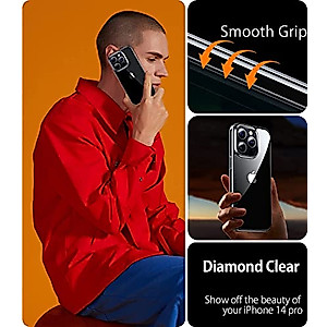 TORRAS Diamond Clear iPhone 14 Pro Case, 10FT Military Grade Drop Tested, Non-Yellowing, Shockproof Protective Hard Back Slim Thin Clear Case for iPhone 14 Pro Phone Case, 6.1 Inch, Clear