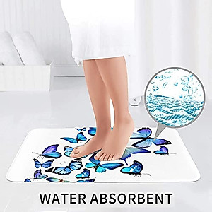 ASEELO Blue Butterfly Bathroom Rugs Sets 3 Piece with Toilet Cover, Bath Mats,U-Shaped Contour Mat,for Bathroom,Tub