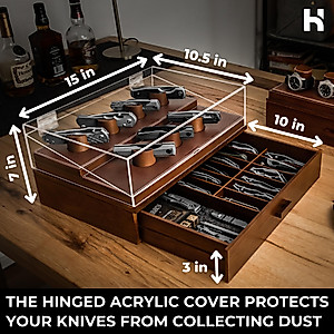 Holme & Hadfield Luxury Pocket Knife Display Case for 20-30 Knives The Armory Pro – Premium Wooden Knife Case for Collections – Large Knife Organizer with Drawer for Men