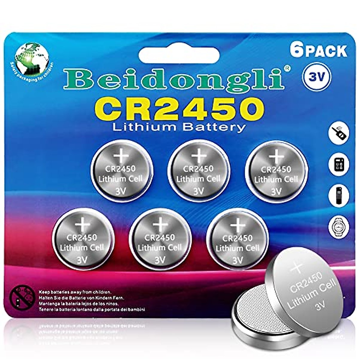 Beidongli CR2450 Battery 3V Lithium (6PACK)【5-Year Warranty】