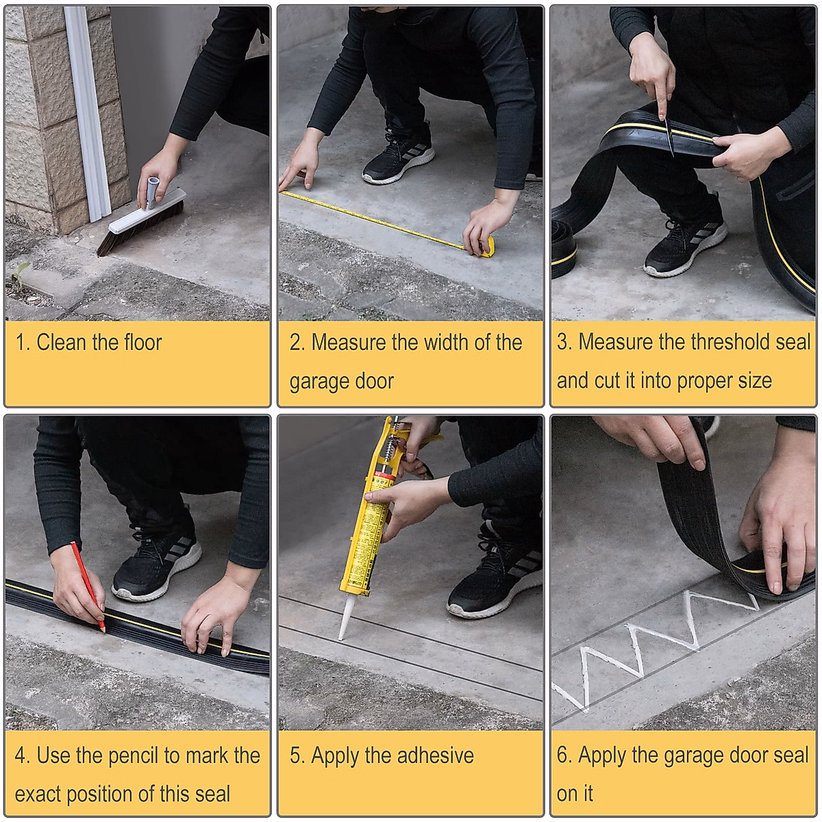 Universal Garage Door Threshold Seal Strips, 10 Ft Weatherproof Rubber DIY Weather Stripping with Sealants/Adhesives, Garage Door Bottom Seal Weather Strip Replacements