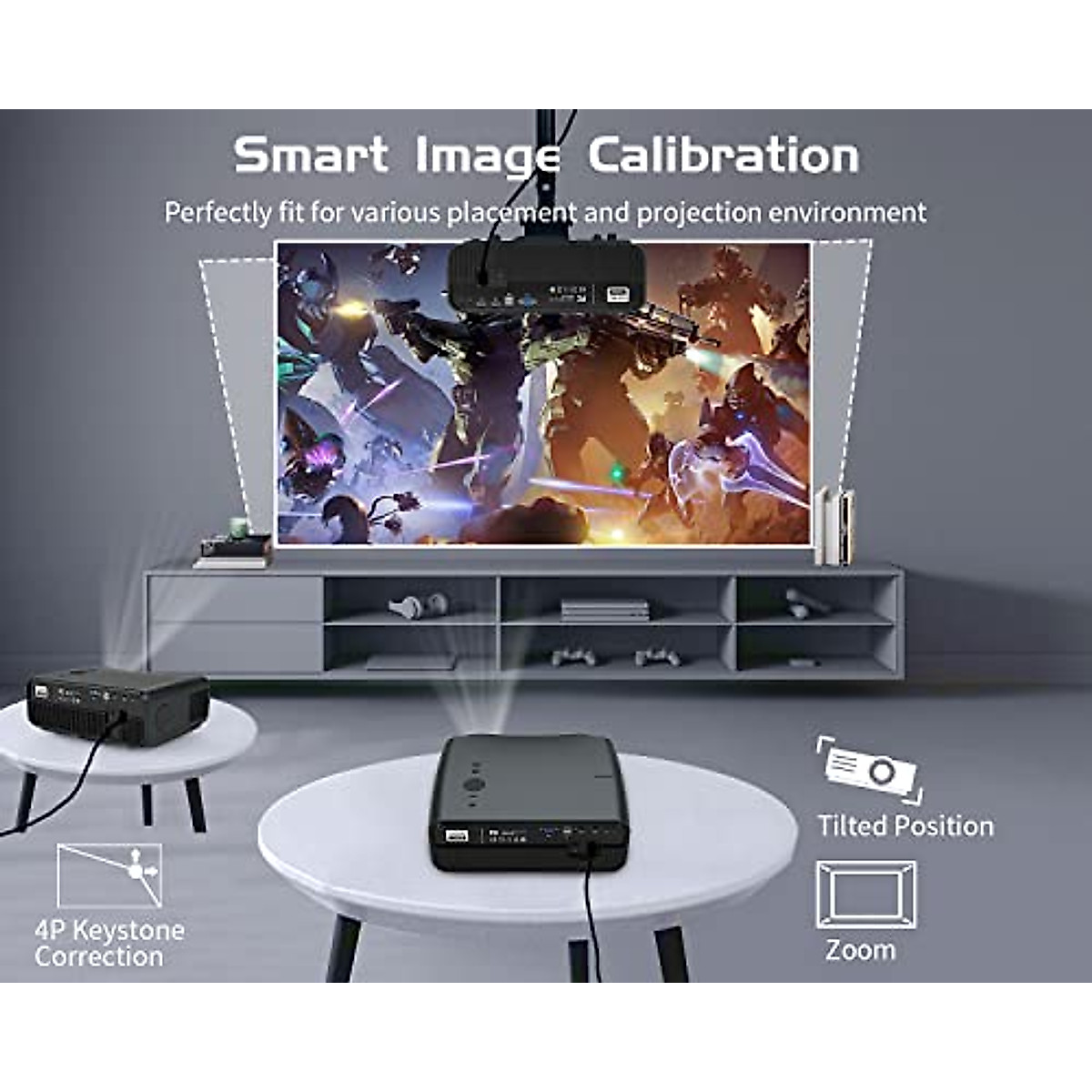 5G WiFi Projector Native 1080p Bluetooth Smart Projectors 4K Supported, 10,000 High Lumen & 300'' Display Projector Indoor Outdoor Movie Party Office, Compatible with Android/iOS/Laptop/DVD/TV Stick