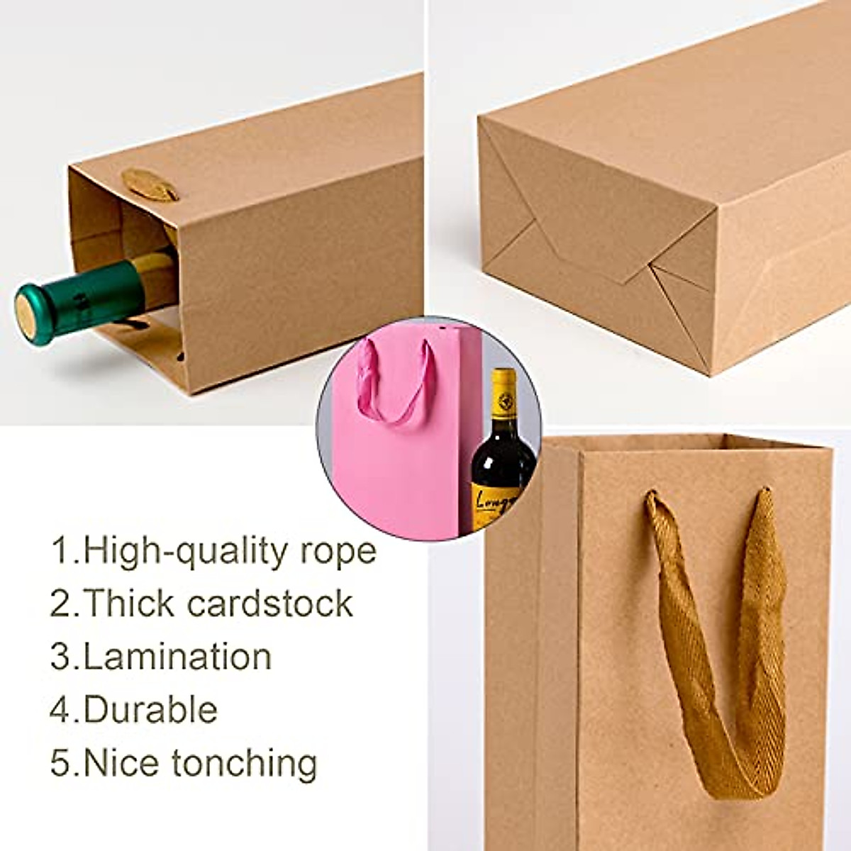 Smilerain Wine Gift Bags, 10Pcs Colors Reusable Gift Bags with Handles, 20 Sheets of Wrapping Paper with Star and Ribbon, Wine Bags Perfect for Wedding Birthday Holidays and Gifts,3.5 x 4.3 x 13.8 In