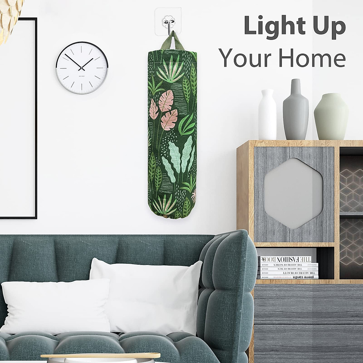 Plastic Bag Holder，Reusable Grocery Bag Holder，Wall Mount Plastic Bag Organizer Shopping Bags Carrier，Washable Large Grocery Bag Storage Dispenser ​for Home Kitchen Travelling Decor, 1 Pack，Seaweed