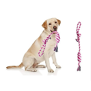 Flossy Chews Rope Tug Dog Rope Toys for Large and Medium Aggressive Chewers, Heavy Duty for Large Breed, Indestructible Dog Chew Toys, Tug of War, 100% Cotton Teeth Cleaning (Pink White, Large 17.8")