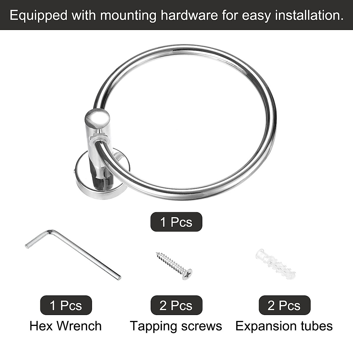 HARFINGTON 304 Stainless Steel Towel Ring Wall Mounted Round Hanging Holder with Screws for Bathroom Kitchen Accessories, Silver Tone