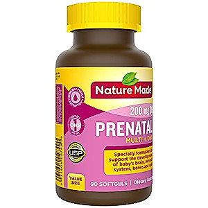 Nature Made Prenatal with Folic Acid + DHA, Prenatal Vitamin and Mineral Supplement for Daily Nutritional Support, 90 Softgels, 90 Day Supply