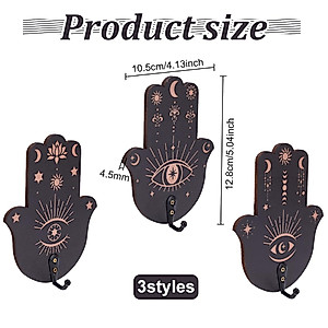 INFUNLY 3PCS Black Evil Eye Key Holder for Wall Wooden Hamsa Hand Key Holder Wall Mounted Key Hooks Star Moon Lotus Pattern Keyholder for Home Hallway Kitchen Farmhouse Decor with Mounting Hardware
