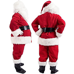Soulty Men's Santa Claus Costume 11pcs Deluxe Red Velvet Christmas Santa Suit for Men Adult Xmas Clause Outfit for Party XXXL