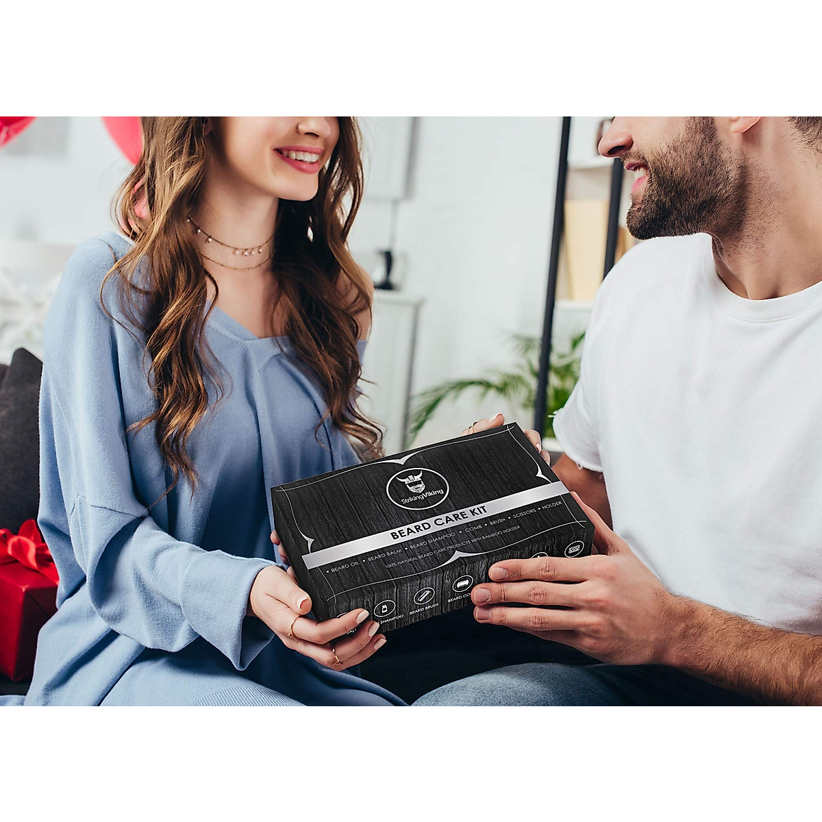 Striking Viking Beard Grooming Kit Includes Caddy, Beard Care Oil and Balm, Beard Shampoo, Wooden Comb, Beard Brush, & Trimming Scissors