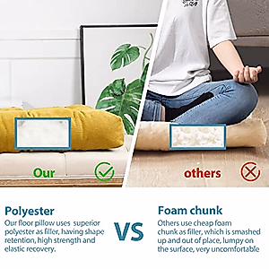 HIGOGOGO Floor Pillow, Square Meditation Pillow for Seating on Floor Solid Thick Tufted Seat Cushion Meditation Cushion for Yoga Living Room Sofa Balcony Outdoor, Yellow, 22x22 Inch