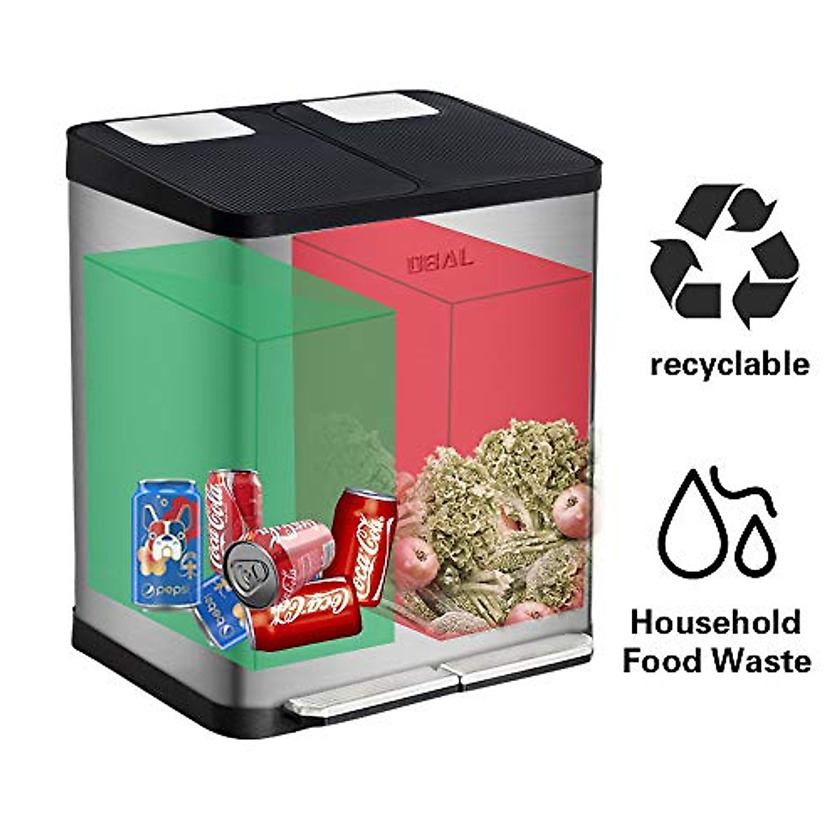 DBAL Trash Can Kitchen, 30 Liter Stainless Steel Trash Can 2 x4 Gallon Soft Close Lid and Airtight Suit for Kitchen Office Home Use