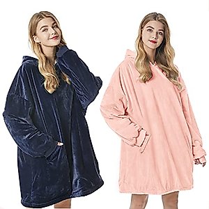 Felicigeely Blanket Sweatshirt,Oversized Fleecehug Hoodie Wearable Blanket,Soft Warm Comfortable Giant Front Pocket for Adults Men Women Teens Friends(2 PCS)