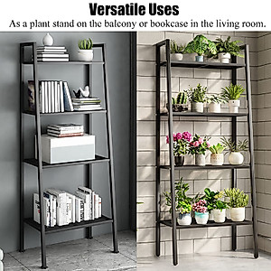 WillingHeart Ladder Shelf 4-Tier Bookshelf Plant Flower Stand Storage Rack Industrial Organizer Modern Shelves Shelving Bookcase Iron Stable Metal Frame Furniture Home for Living Room Kitchen Office