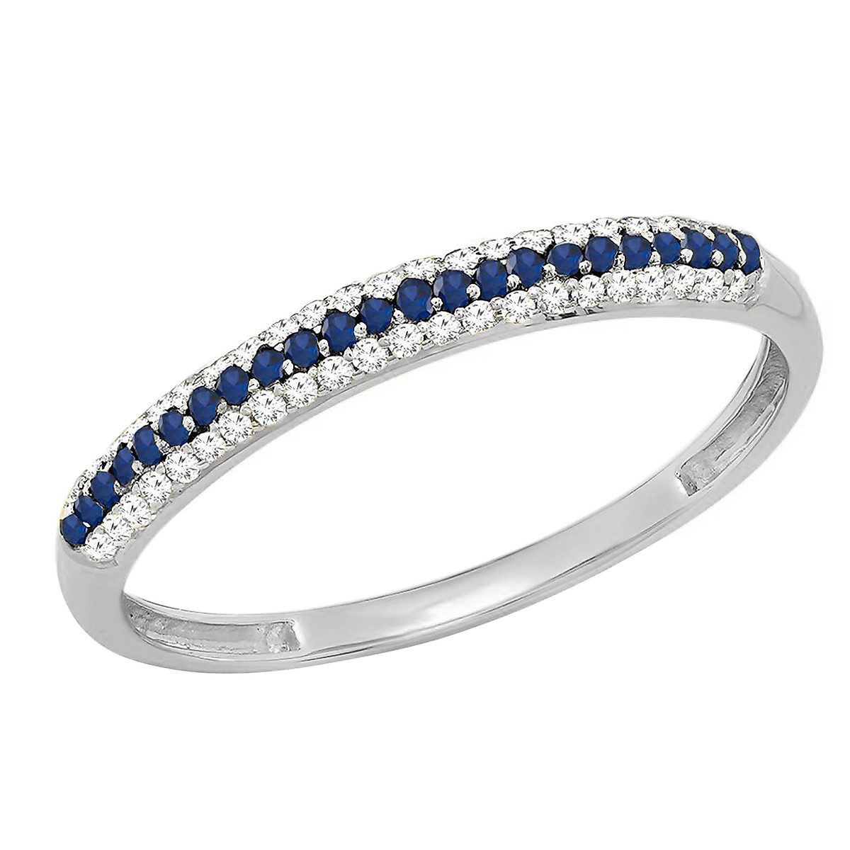 Dazzlingrock Collection Round Blue Sapphire & White Diamond Anniversary Wedding Band For Women | 10K White Gold, Size 8