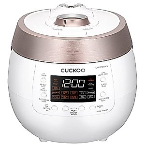 Cuckoo CRP-RT0609FW 6 cup Twin Pressure Plate Rice Cooker & Warmer with High Heat, GABA, Mixed, Scorched, Turbo, Porridge, Baby Food, Steam (Hi/NonPress.) and more, Made in Korea (White)