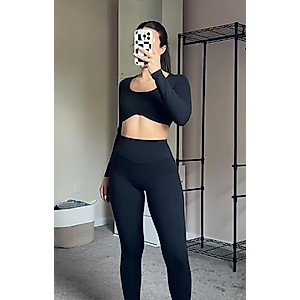 Aoxjox Long Sleeve Crop Tops for Women Define Sculpt Workout Cropped T Shirt Top (Black, Large)