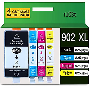 Tuobo Remanufactured Ink Cartridge Replacement for HP 902xl 902 XL Ink for OfficeJet Pro 6968 6978 6958 6962 6960 6970 6979 6950 6954 6975 Printer (1BK+1C+1M+1Y)