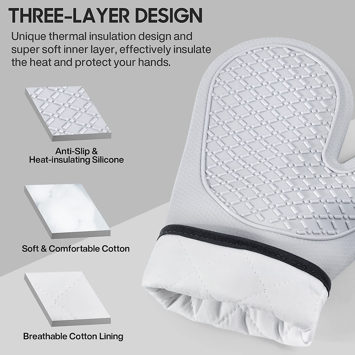 Oven Mitts, Heat Resistant Silicone Oven Mitt with Soft Cotton Lining 2 Pack Oven Mitts and Pot Holders Sets Perfect for BBQ, Baking and Cooking