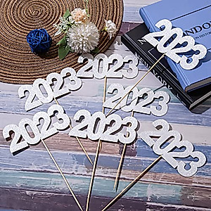 12 Pieces Glitter 2023 Centerpiece Sticks Silver Double Sided 2023 Graduation Party Sticks 2023 Floral Picks Table Centerpiece Topper for 2023 Graduation New Year Party Decoration Supplies,4.9x9.1"