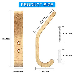 EEEKit 4 Pack Wood Wall Hooks, Natural Wooden Coat Hooks Wall Mounted Heavy Duty Vintage Wooden Entryway Hooks for Wall Hanging Coats Hat Towels Keys Clothes
