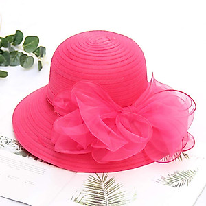 olesa Women Organza Church Wedding Fascinators Lady Cocktail Tea Party Church Cloche Hat Wedding Bridal Flower Hat Hot Pink