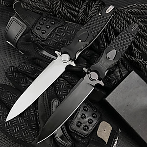 Large Flipper Assisted Opening Pocket Knife, 5‘’ D2 Steel Folding Knife with G10 Handle and Liner Lock, for EDC Survival Camping Hiking(Black)