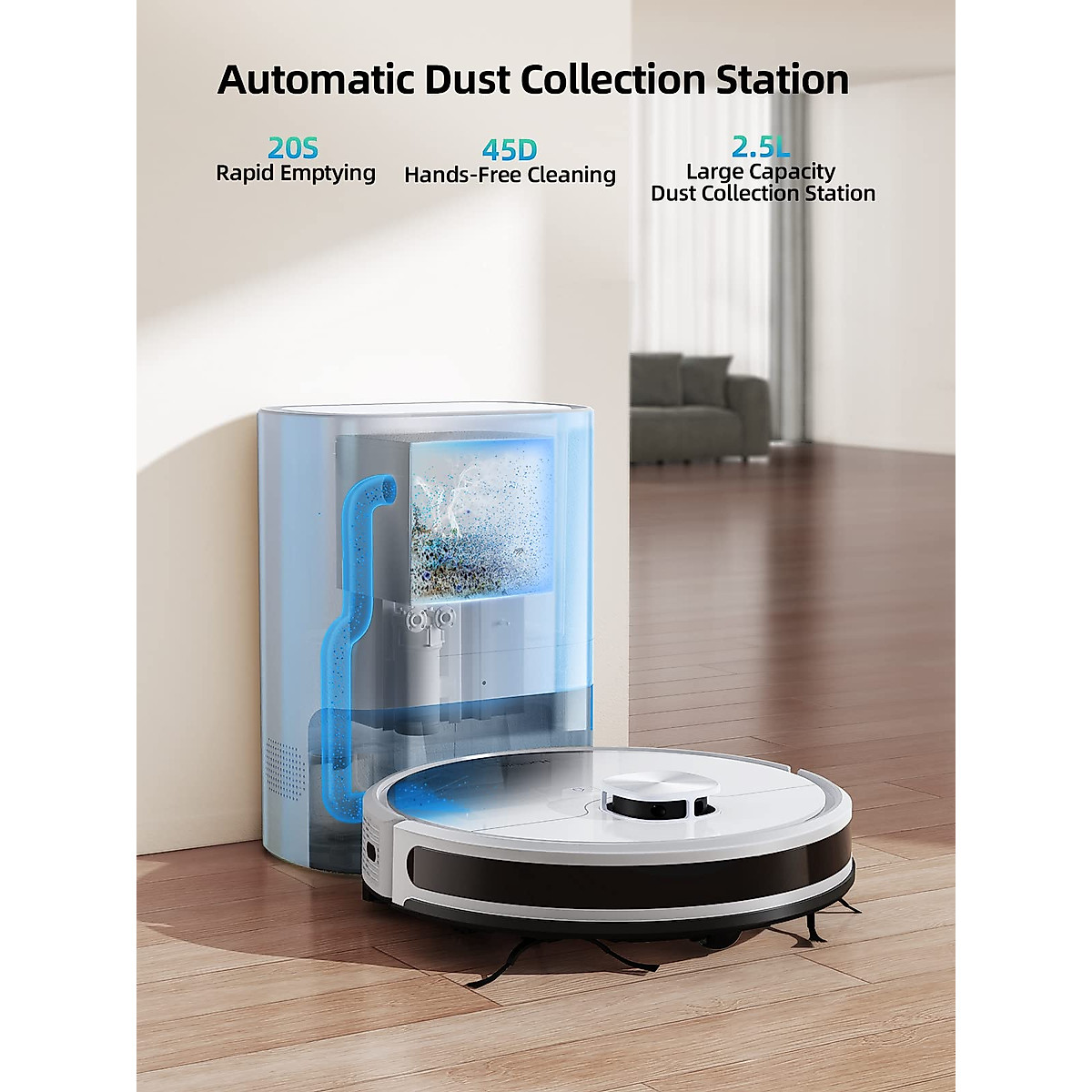 HONITURE Robot Vacuum and Mop Combo, Self Emptying Robotic Vacuum with Lidar Navigation, Smart App Mapping, 3500Pa Suction, Ideal for Pet Hair Carpet Hard Floor,Q6 SE